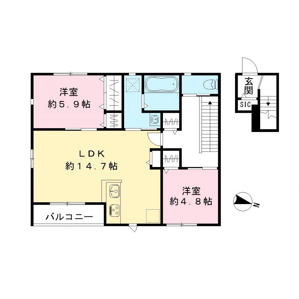 【YOLO HOME】市川市、賃料¥118,000、2LDK / 66.99m²、市川大野、アパート ポプリ中山(子育て支援型共同住宅) 203号室｜留学生・外国人向け賃貸アパート・住宅情報・部屋探し